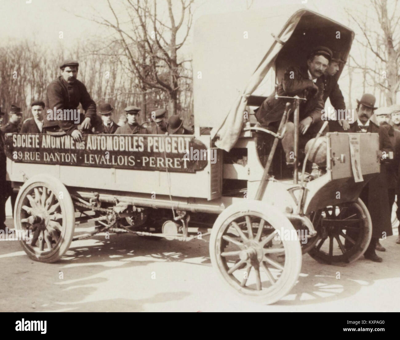 A historic image of a Peugeot truck from the 1903 Paris-Monte-Carlo ...