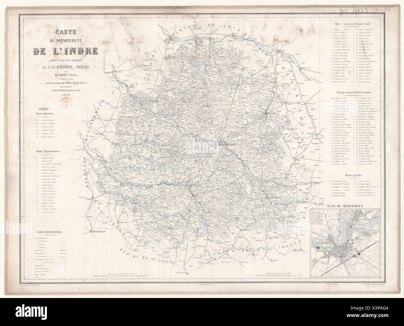 Carte du département de l'Indre - 1862 Stock Photo - Alamy