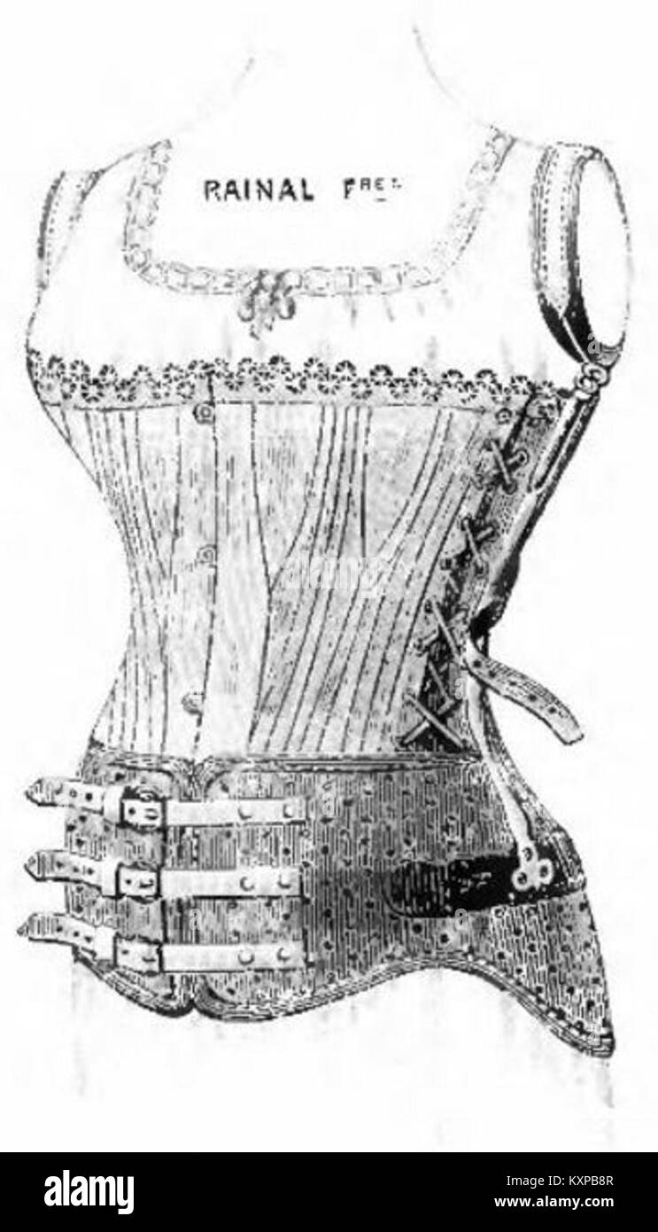 A catalog page from Rainal Frères showing corset designs, illustrating ...