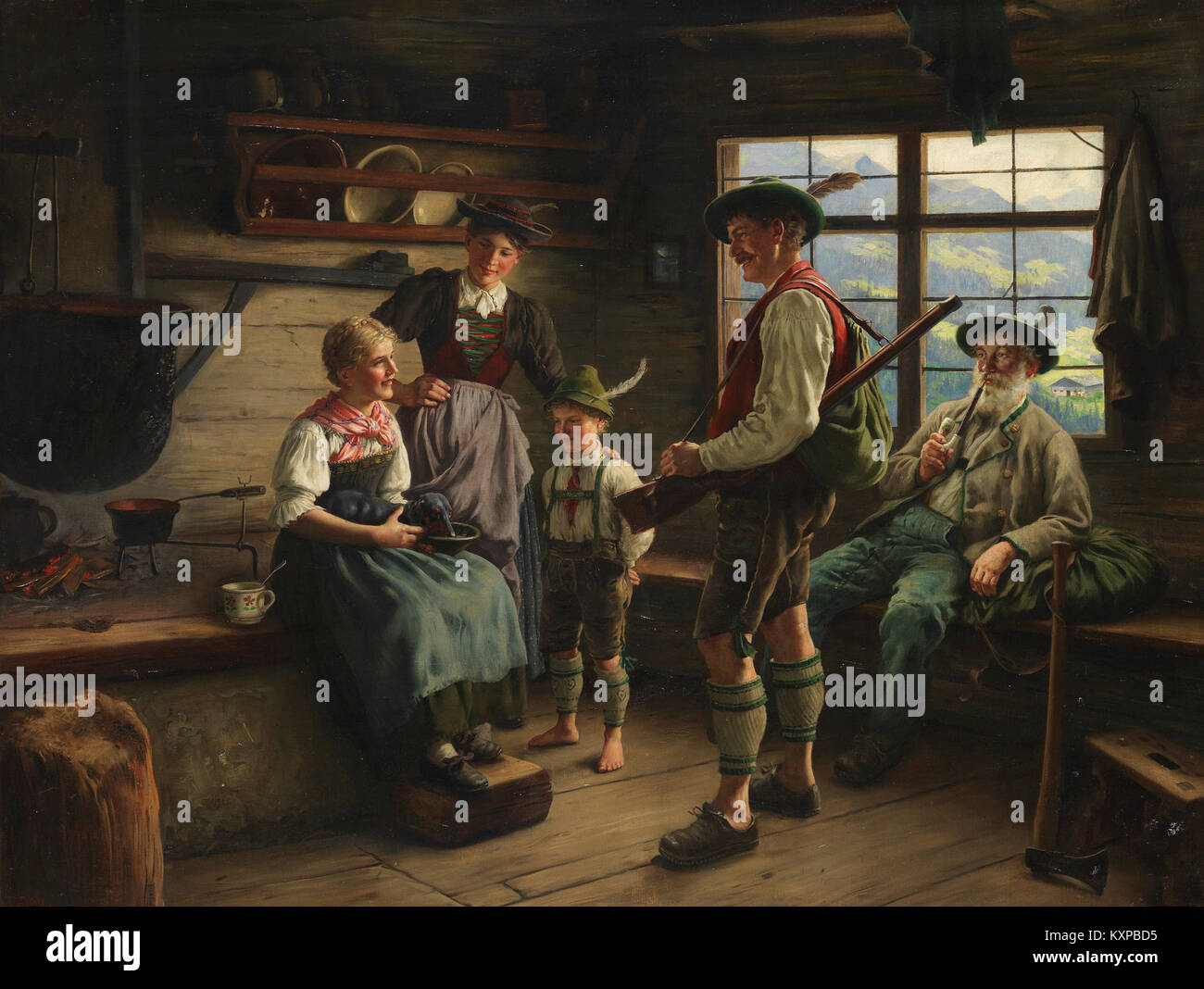 Emil Rau Rast des Jägers auf der Alm 1919 Stock Photo - Alamy