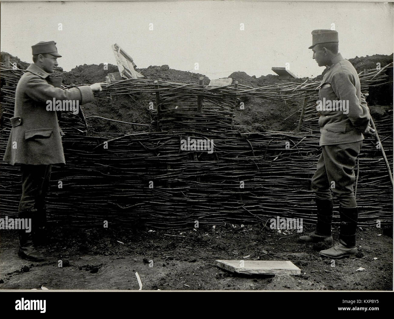 This 1916 photograph documents a shooting range destroyed by grenade ...