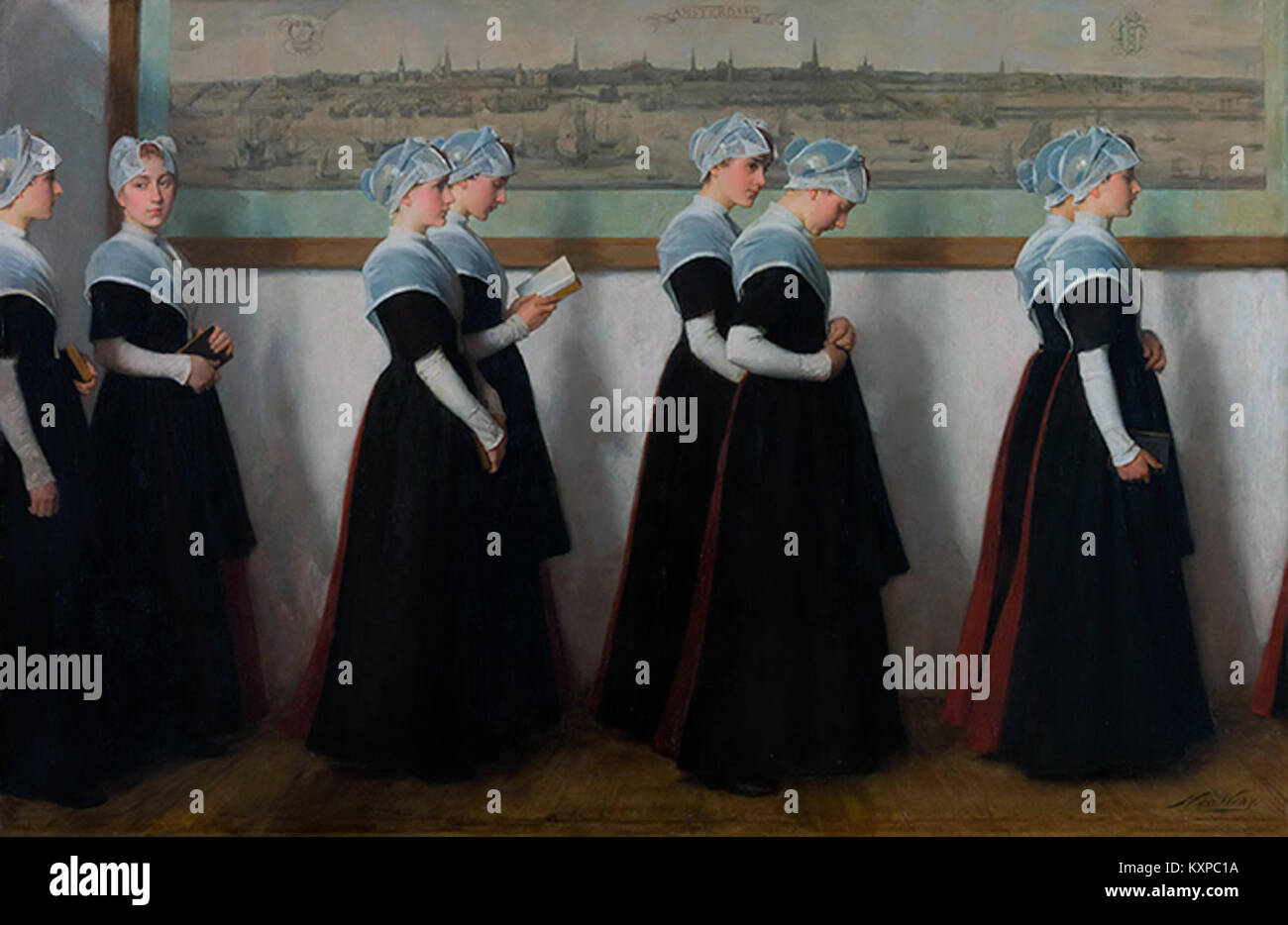 Painting by Dutch artist Nicolaas van der Waay showing orphan girls ...