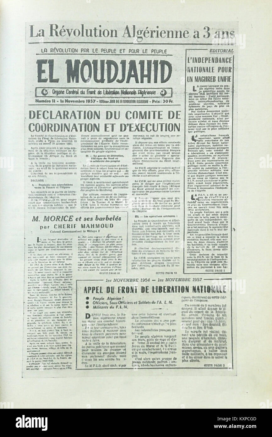 The 1 November 1957 edition (number 11) of the Algerian newspaper El ...