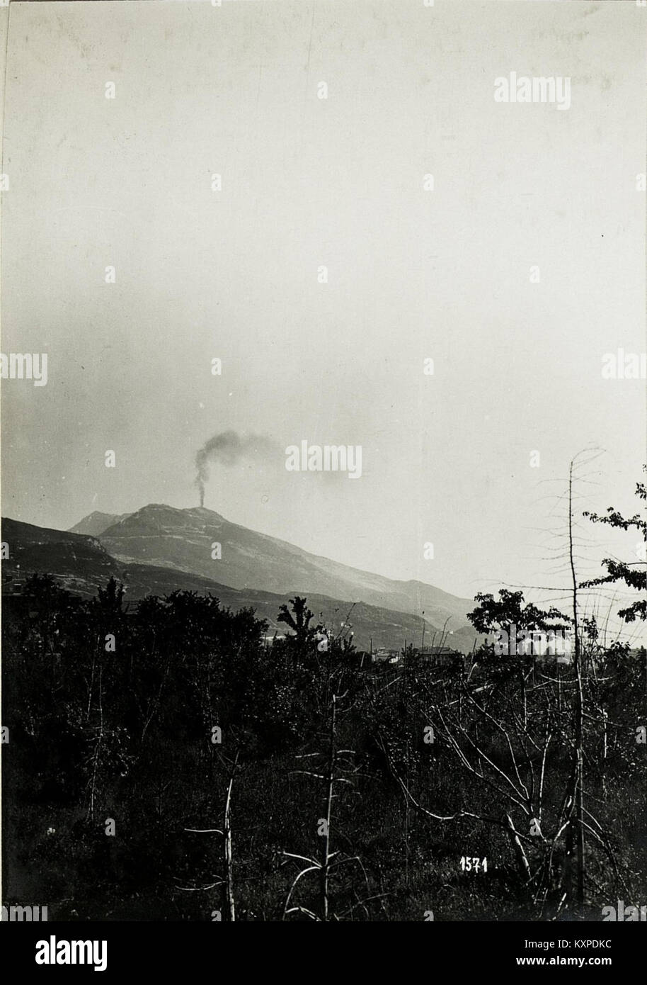 This image depicts the explosion of an explosives depot on a mountain ...