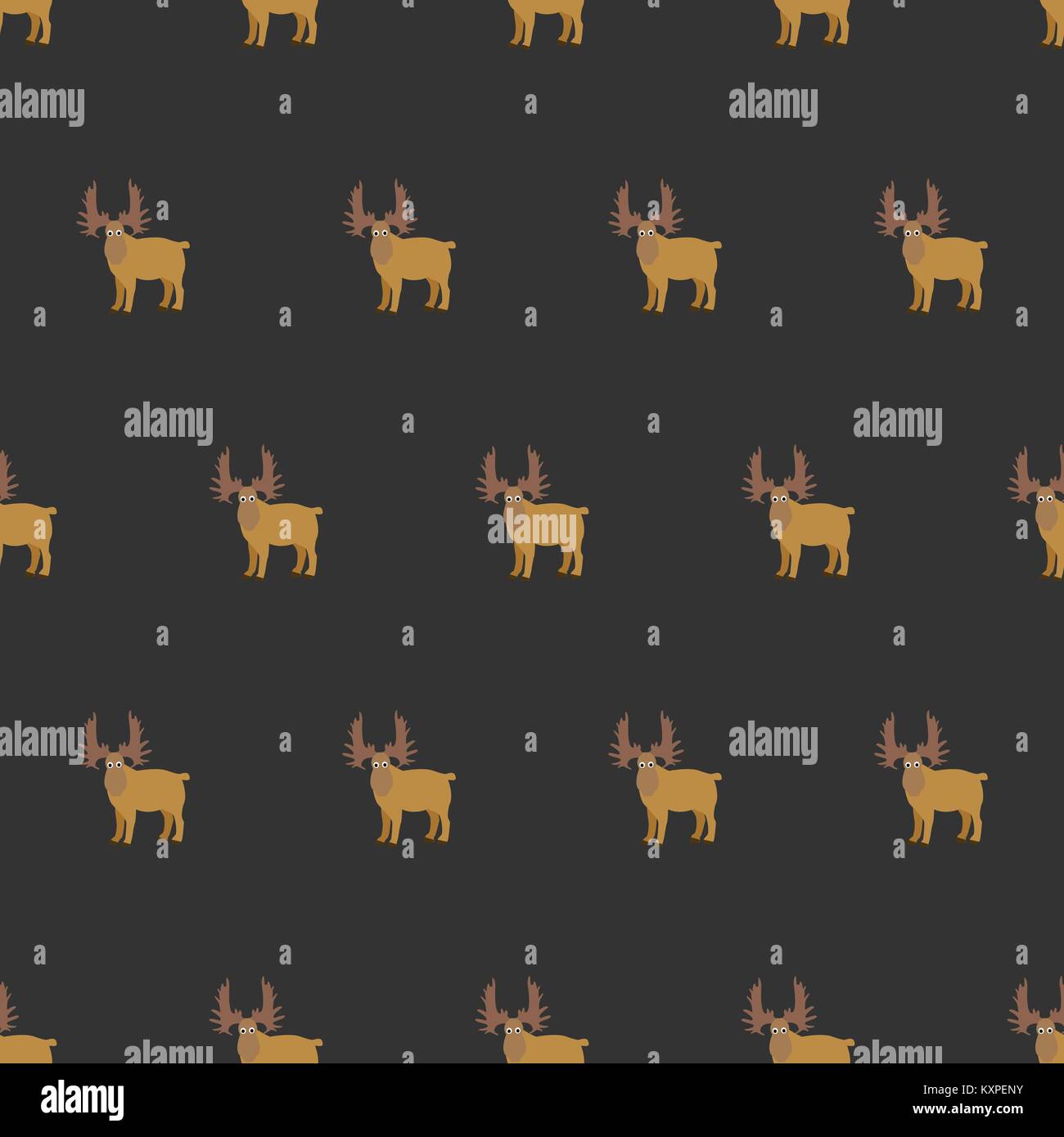 Seamless brown moose pattern on black background. Vector Illustration ...