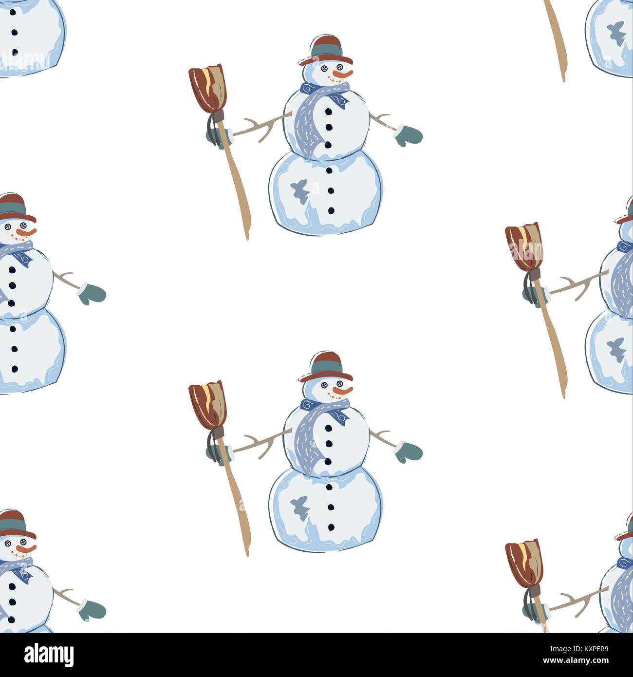 Seamless pattern with hand drawn snowman. Vector Illustration Stock ...