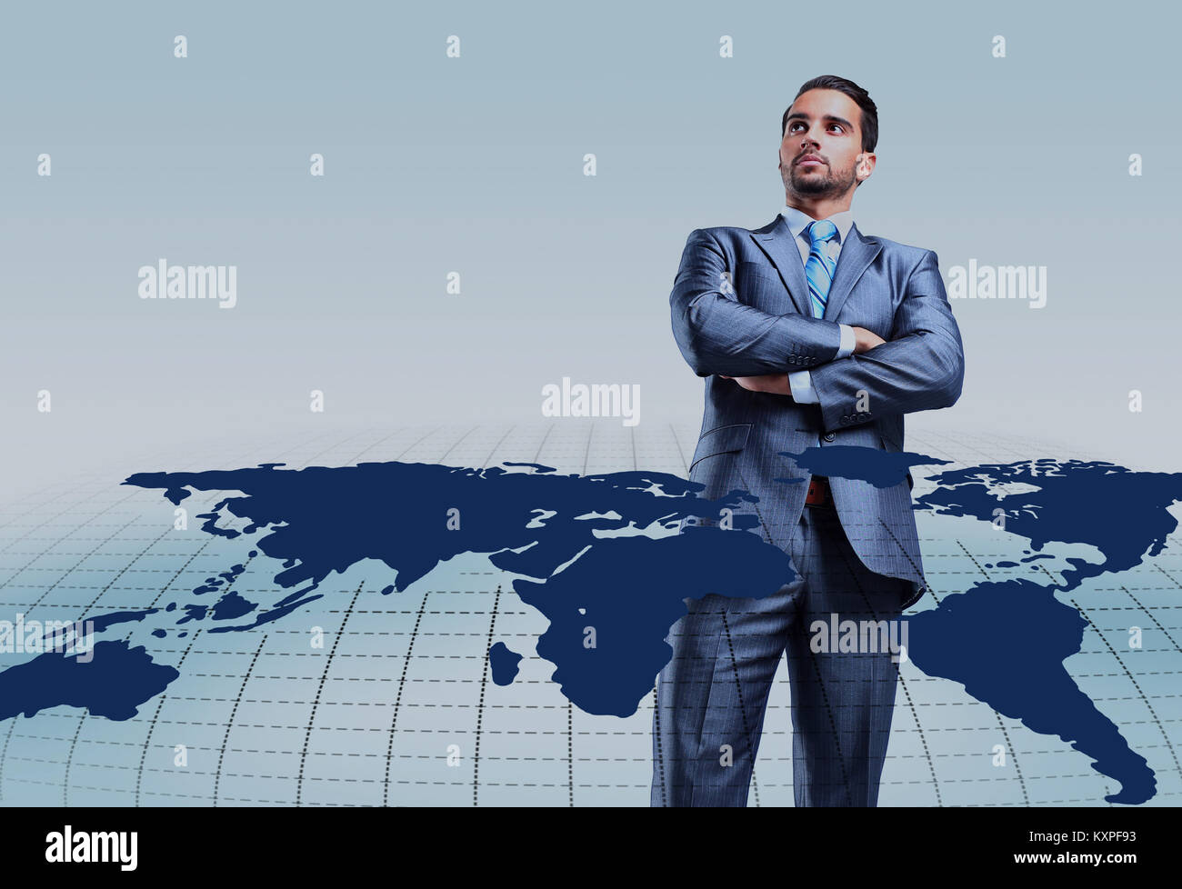 Young businessman with world map Stock Photo - Alamy
