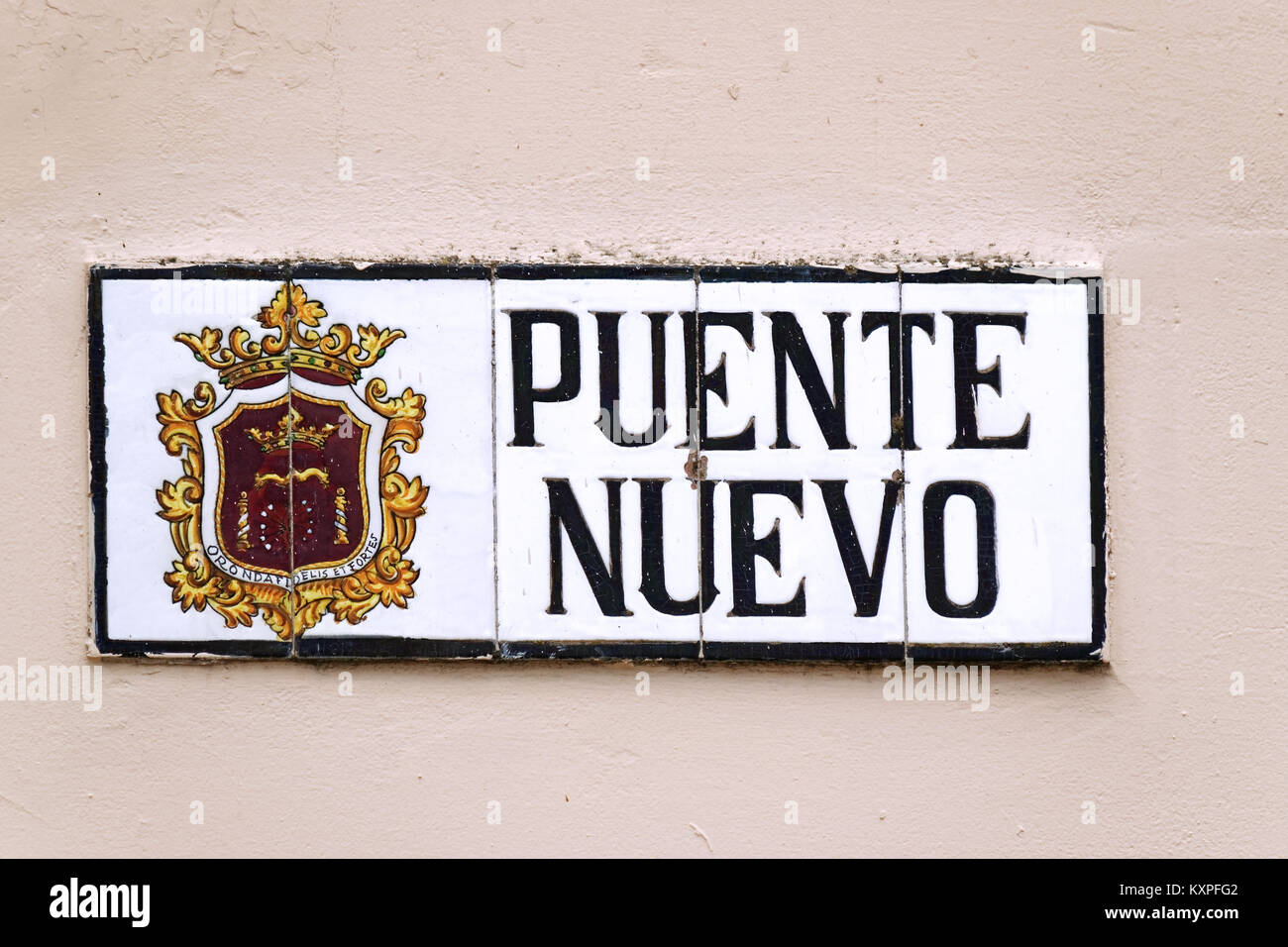 Street sign of New Bridge (Puente Nuevo) in Ronda, Spain Stock Photo ...