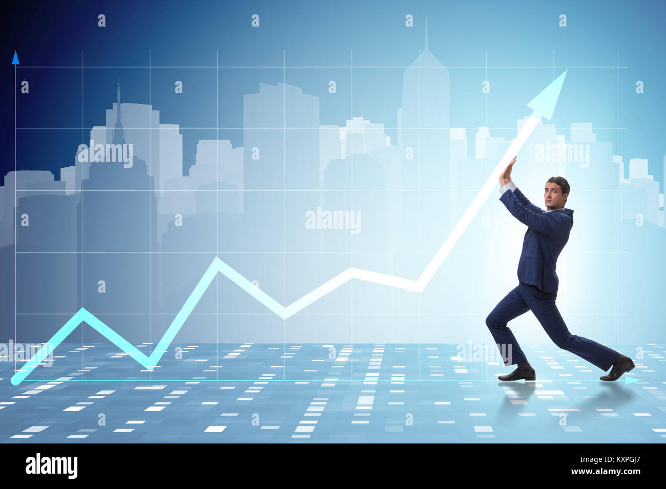 Young businessman supporting economic growth on business chart Stock ...