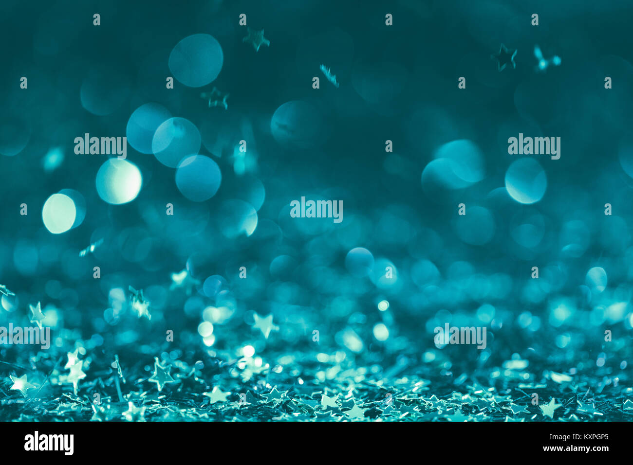 Festive background with shining confetti in turquoise tones Stock Photo ...