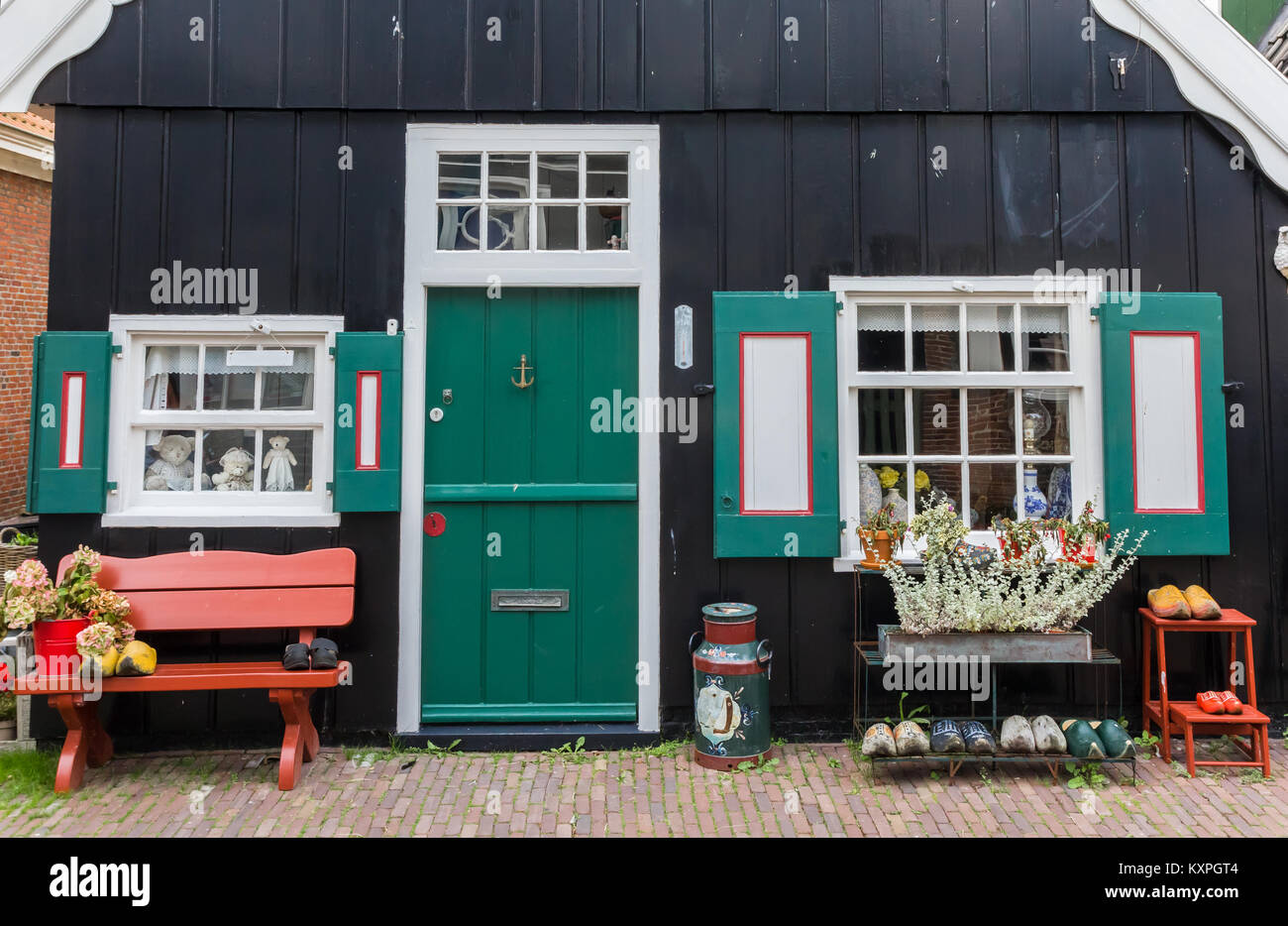 Bench and decoration in front of a house in Marken, Netherlands Stock ...