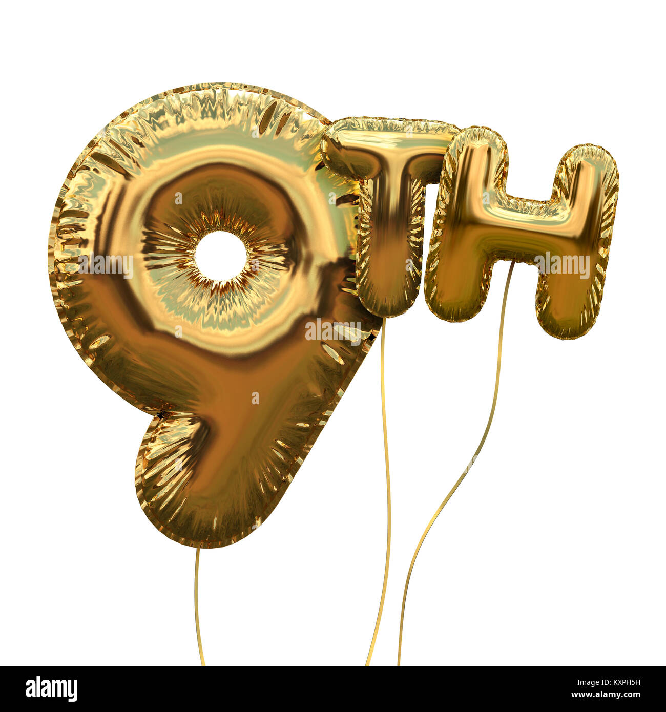 Gold number 9 foil birthday balloon isolated on white. Golden party ...