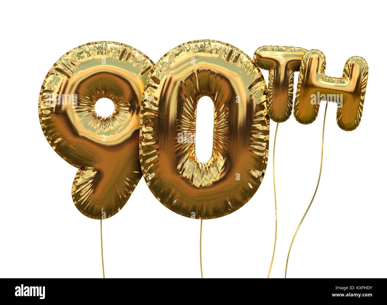 Gold number 90 foil birthday balloon isolated on white. Golden party ...