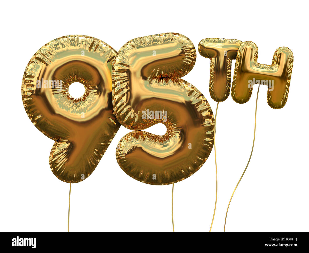 Gold number 95 foil birthday balloon isolated on white. Golden party ...