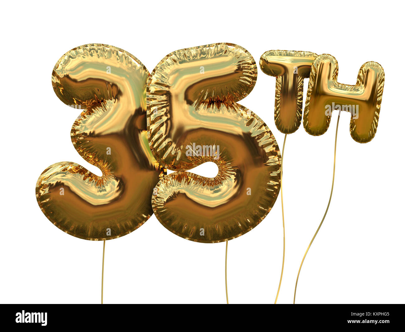 Gold number 35 foil birthday balloon isolated on white. Golden party ...