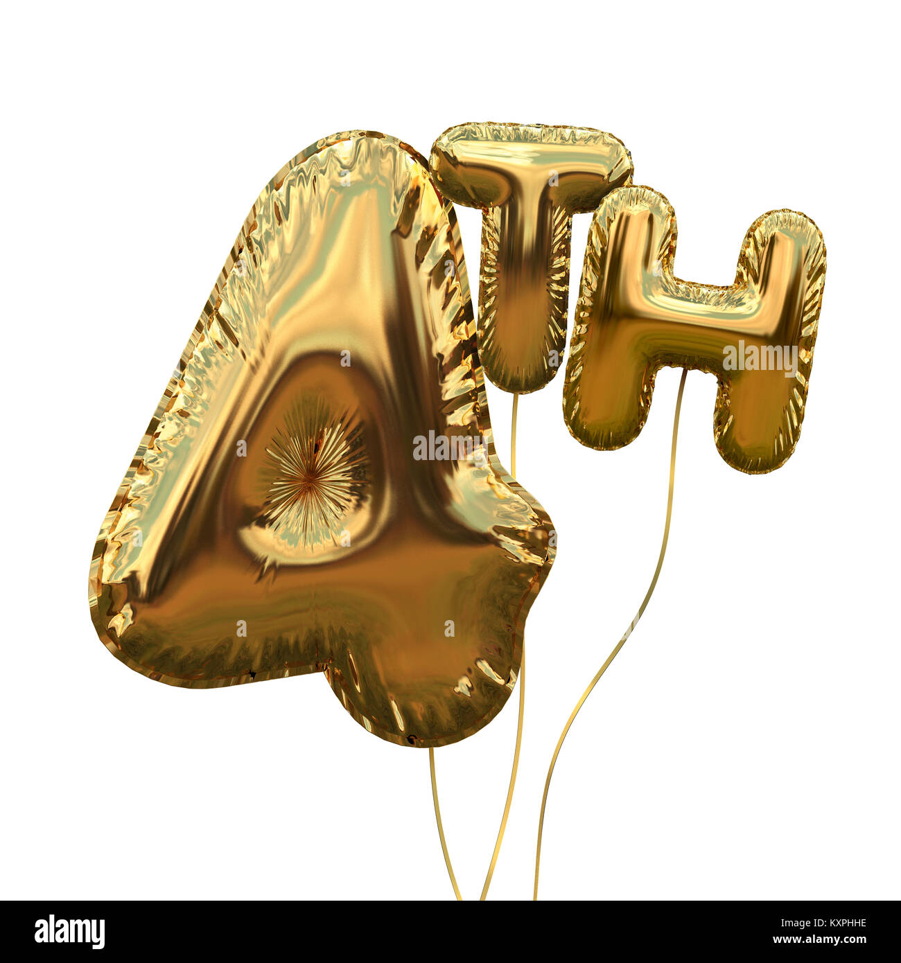 Gold number 4 foil birthday balloon isolated on white. Golden party ...