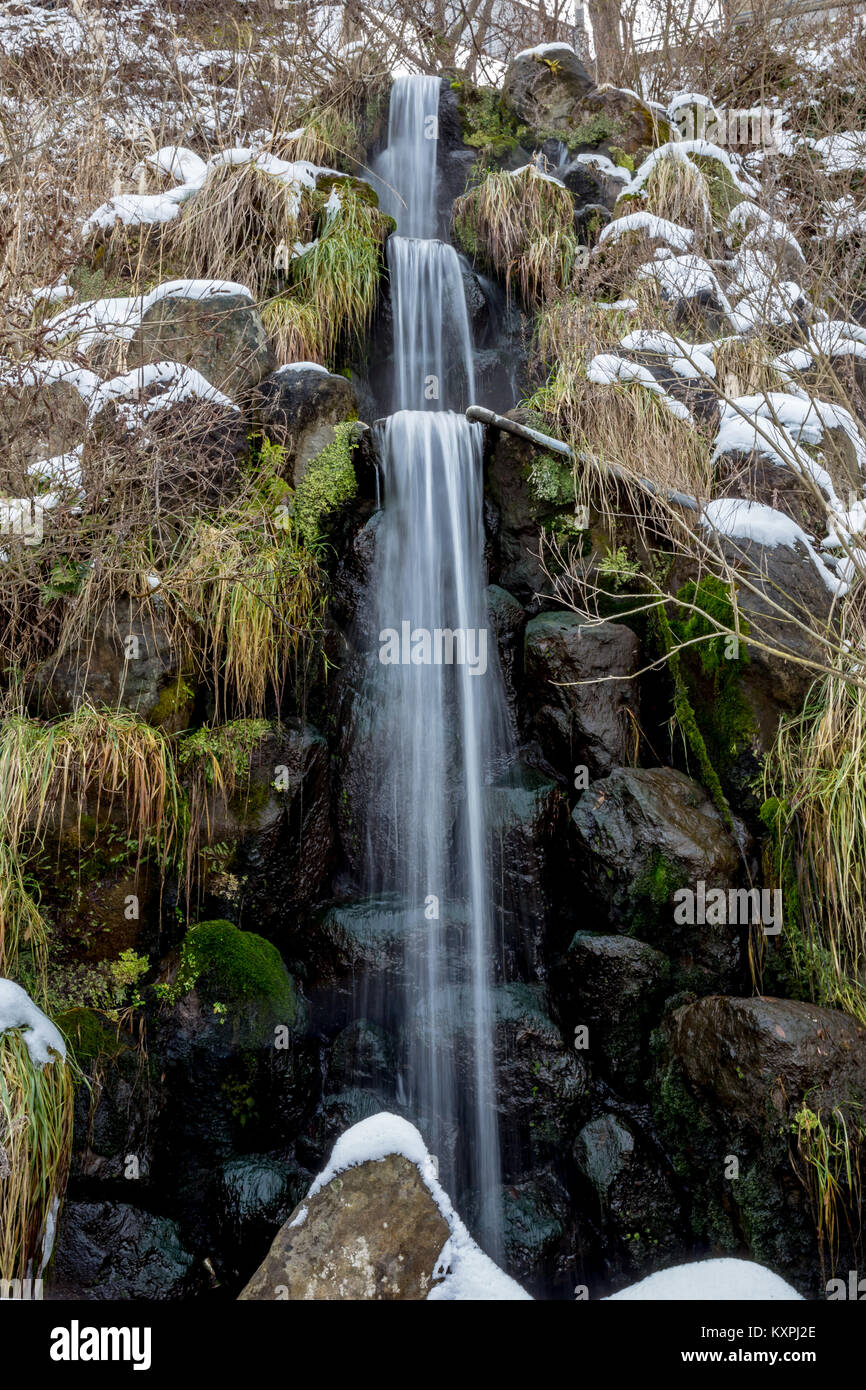 A small waterfall in a park in Yamanouchi, Nagano Prefecture, Japan ...