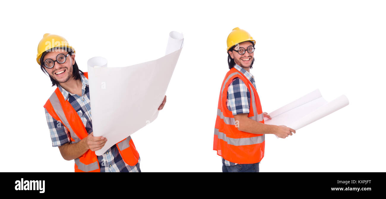 Funny engineer isolated on the white white Stock Photo - Alamy