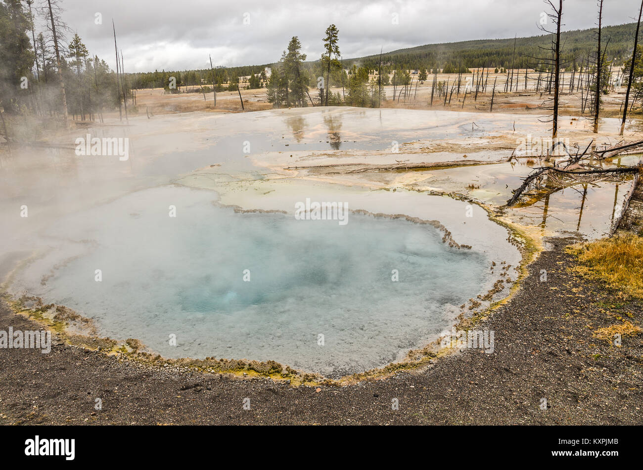 Beautiful turquoise or aqua color in the middle of this hot springs ...