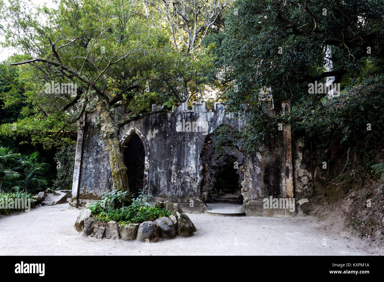 View of the fake ruins of a chapel, a popular romantic concept of the ...