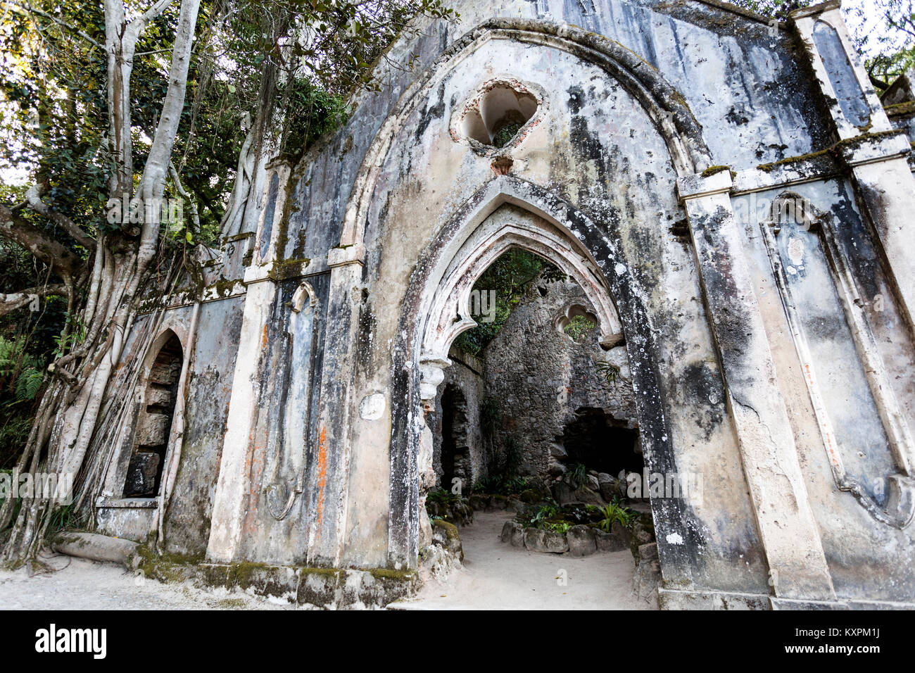 View of the fake ruins of a chapel, a popular romantic concept of the ...