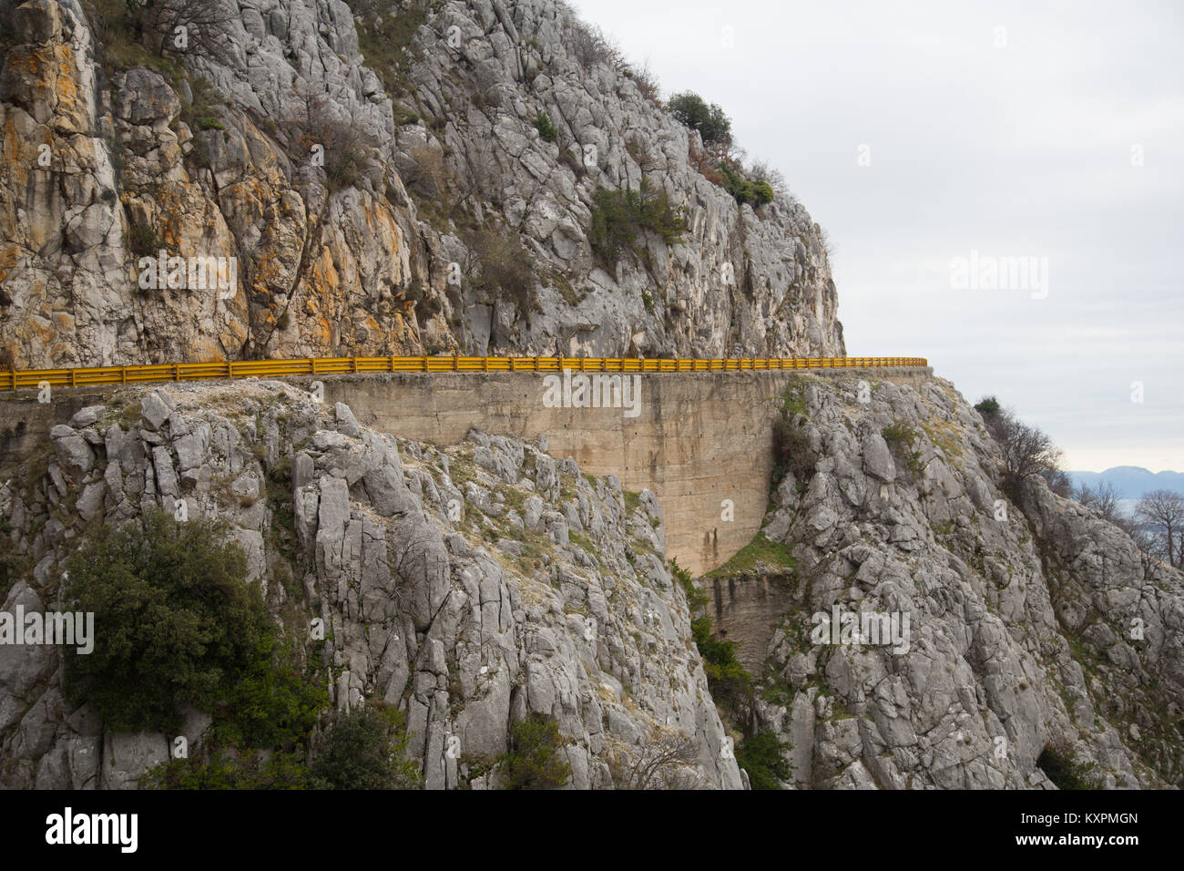 Adriatic highway, European route E65, with its yellow traffic barriers ...