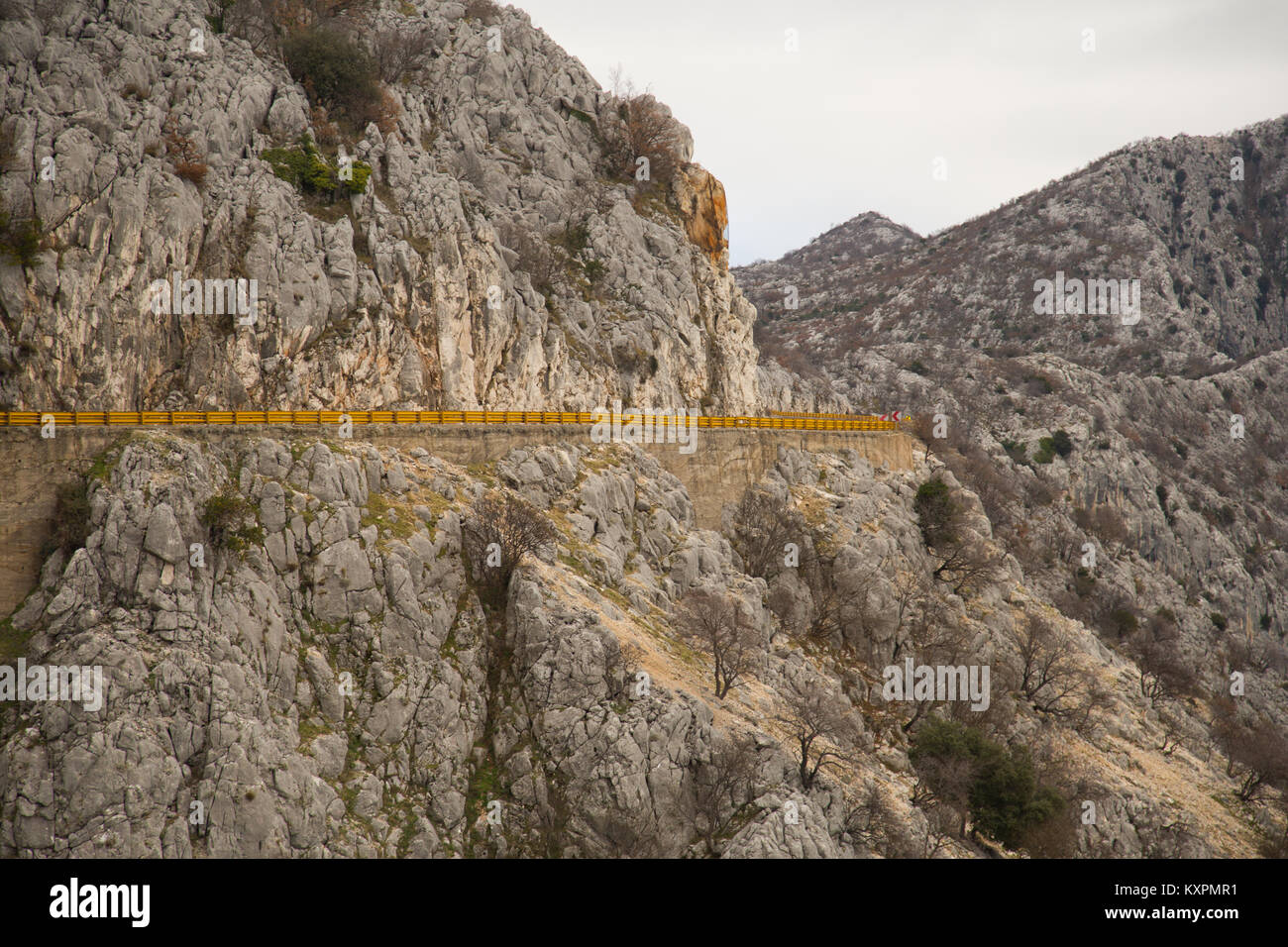 Adriatic highway, European route E65, with its yellow traffic barriers ...