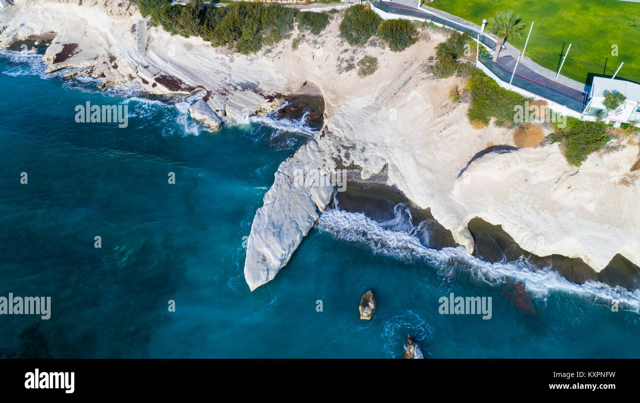 Aerial view of landmark big white chalk rock at Governor's beach ...