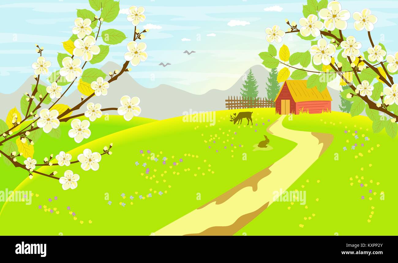 Vector Illustration of a simple spring landscape Stock Vector Image ...