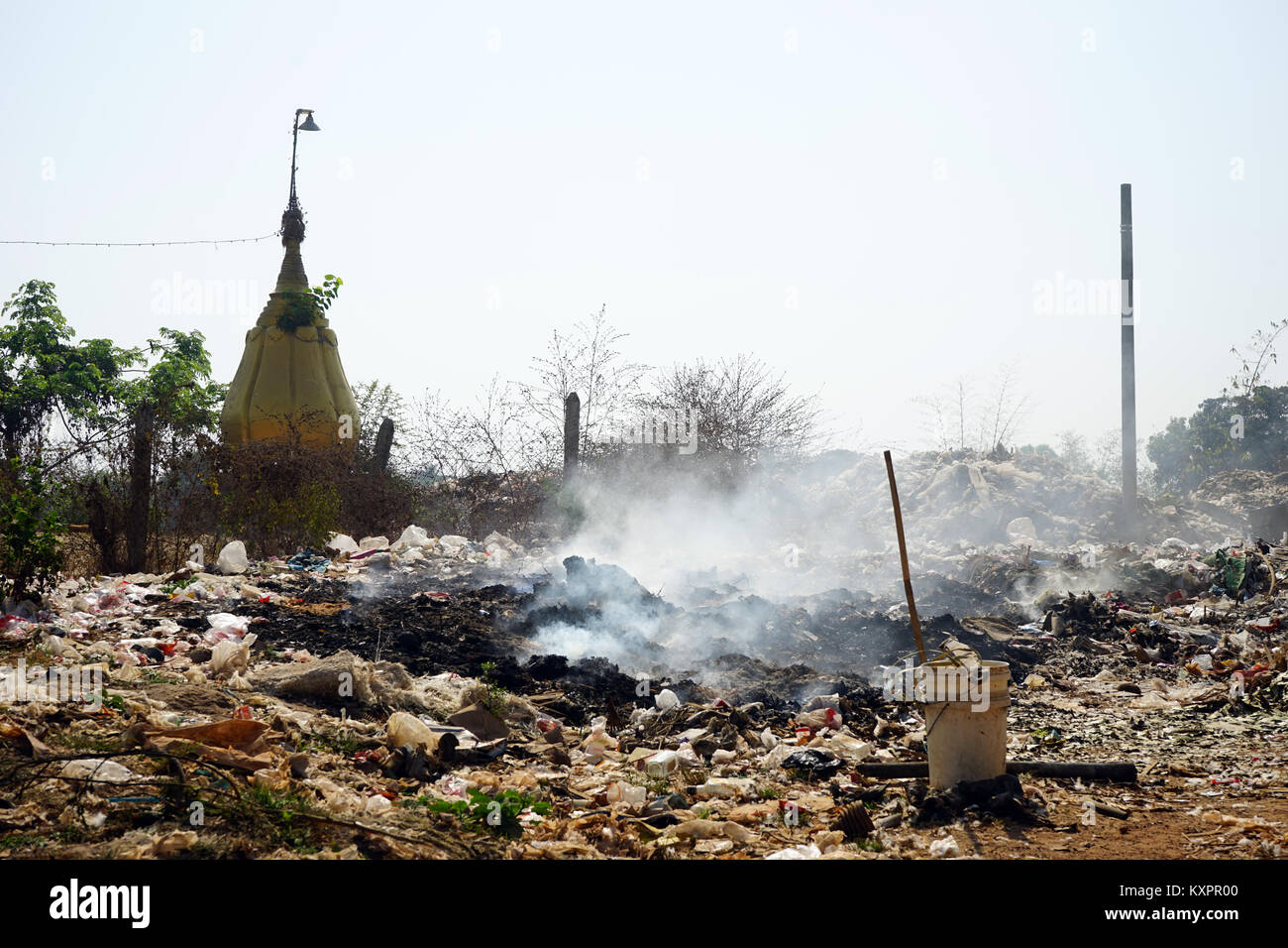 Big garbage with rubbish near dagoba in Myanmar Stock Photo - Alamy