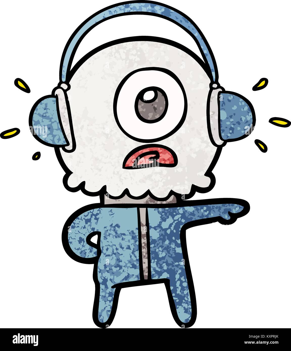 cartoon cyclops alien spaceman listening to music Stock Vector Image ...