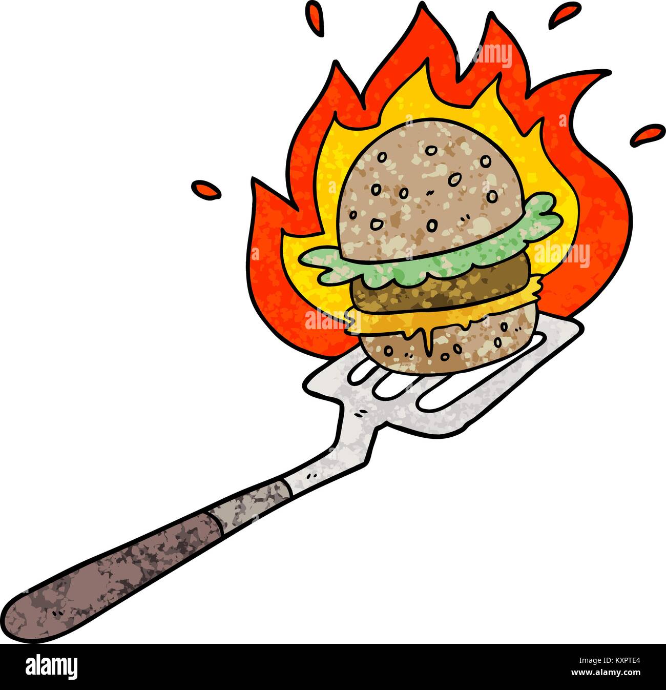 cartoon flaming burger on spatula Stock Vector Image & Art - Alamy