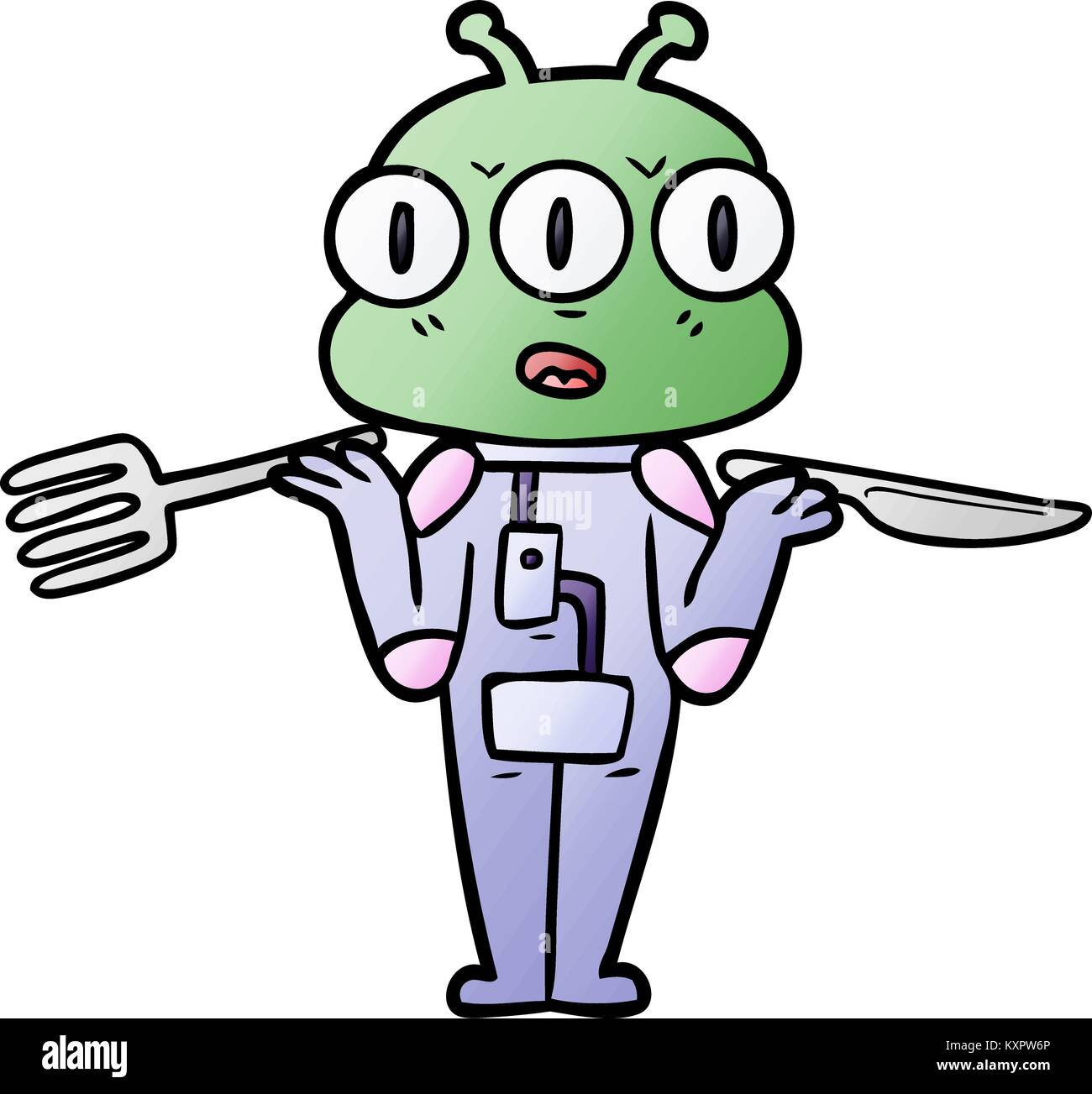 cartoon three eyed alien with knife and fork Stock Vector Image & Art ...