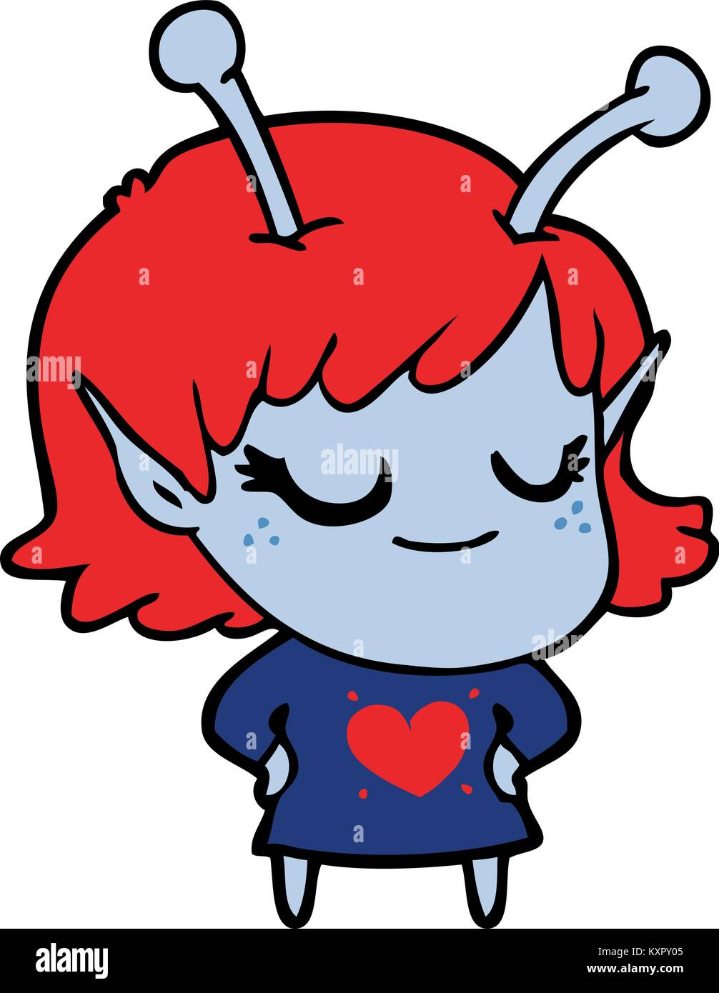 smiling alien girl cartoon with love heart Stock Vector Image & Art - Alamy