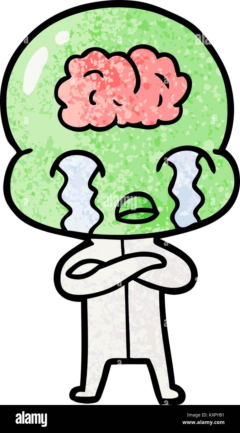 cartoon big brain alien crying Stock Vector Image & Art - Alamy