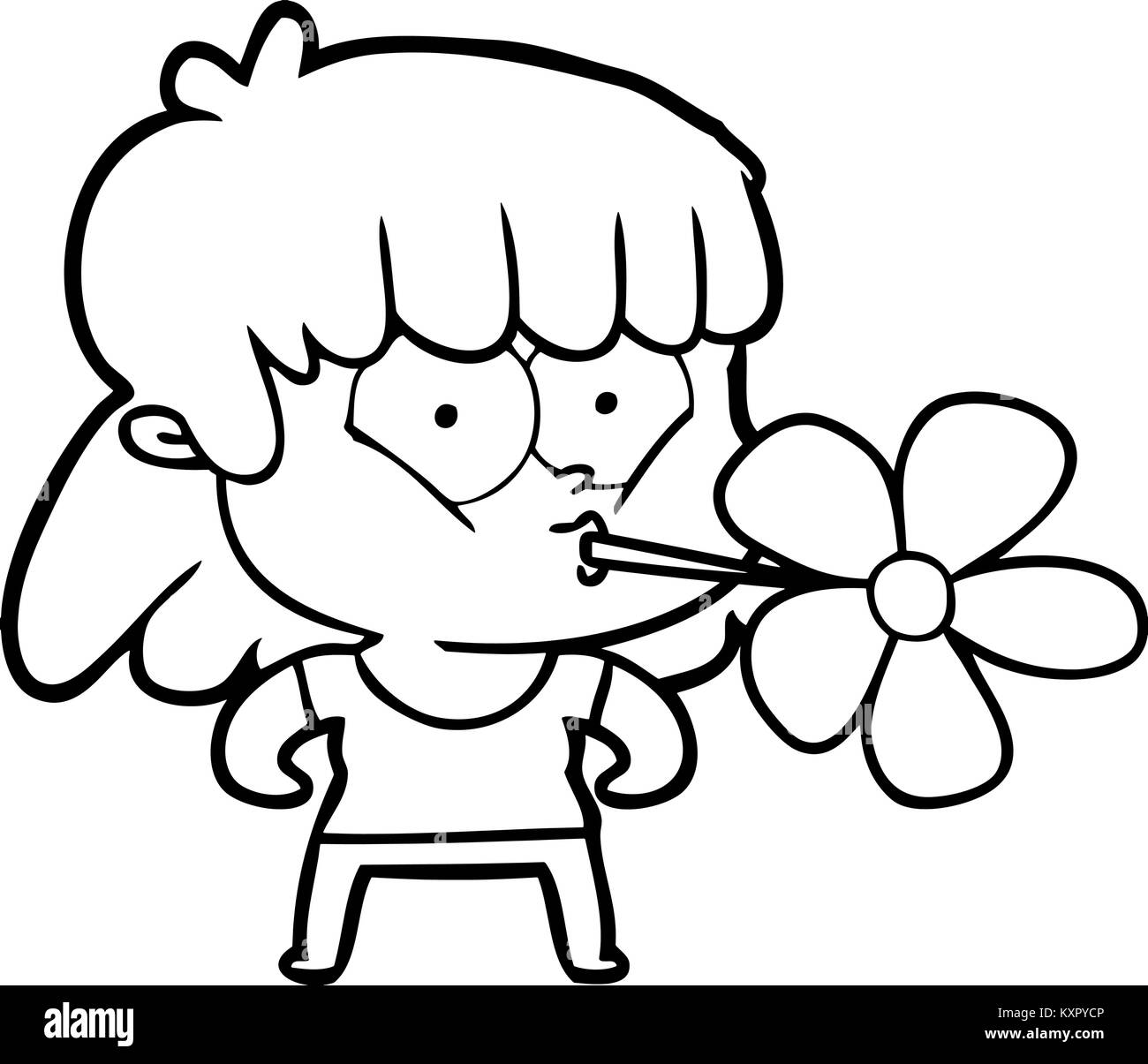 cartoon girl with flower in mouth Stock Vector Image & Art - Alamy