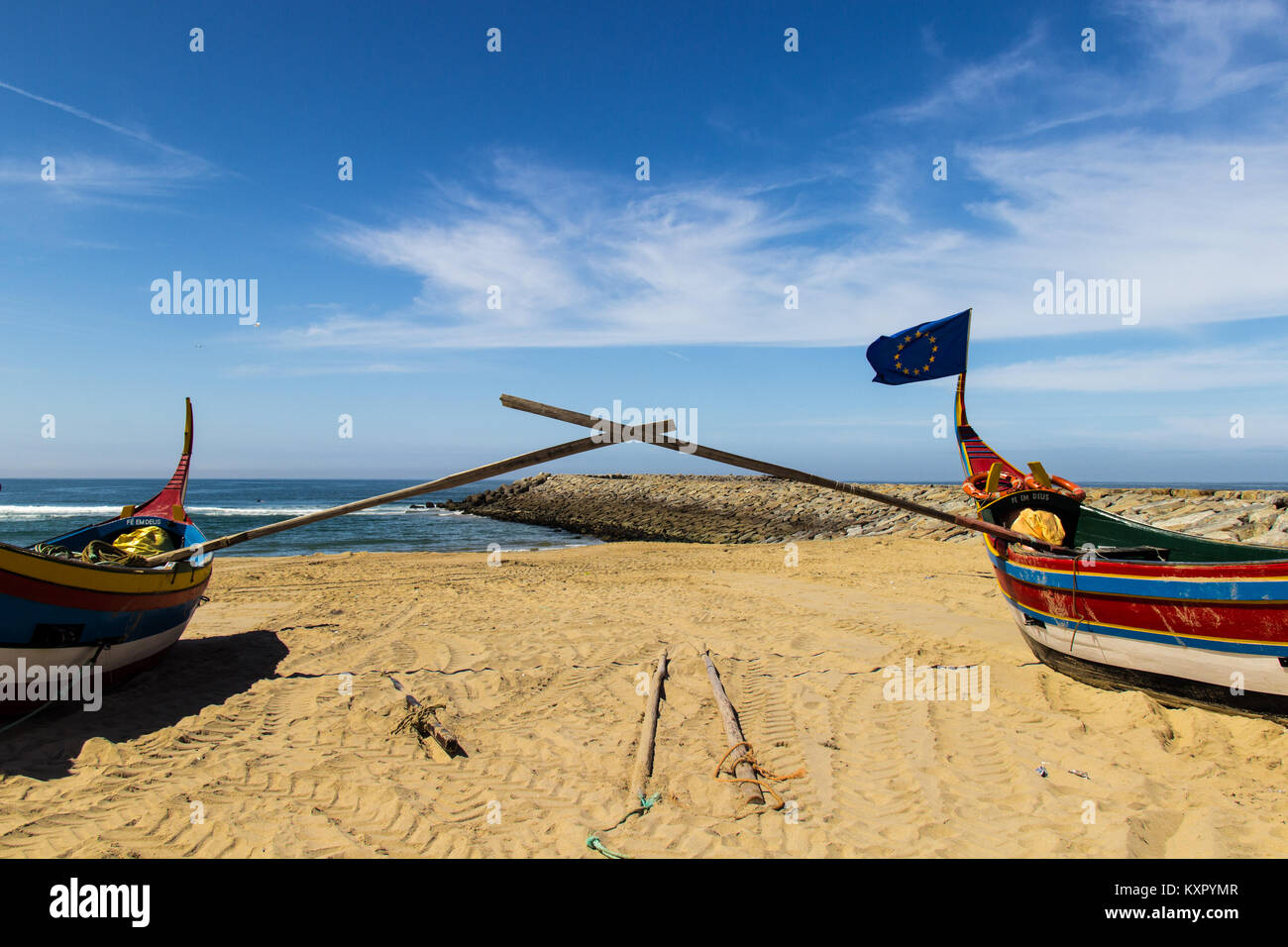 Fishing boats - "Xavega" traditional art Stock Photo - Alamy
