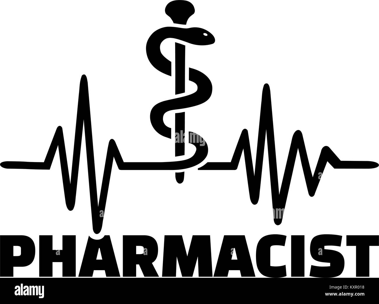 Pharmacist heartbeat pulse with job title and staff of Aesculapius ...