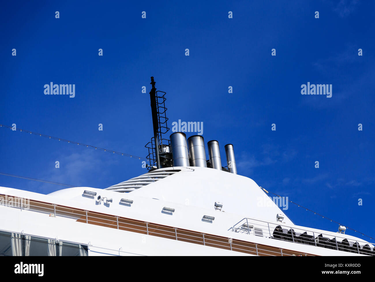 White cruise ship Smokestacks on Blue sky Stock Photo - Alamy