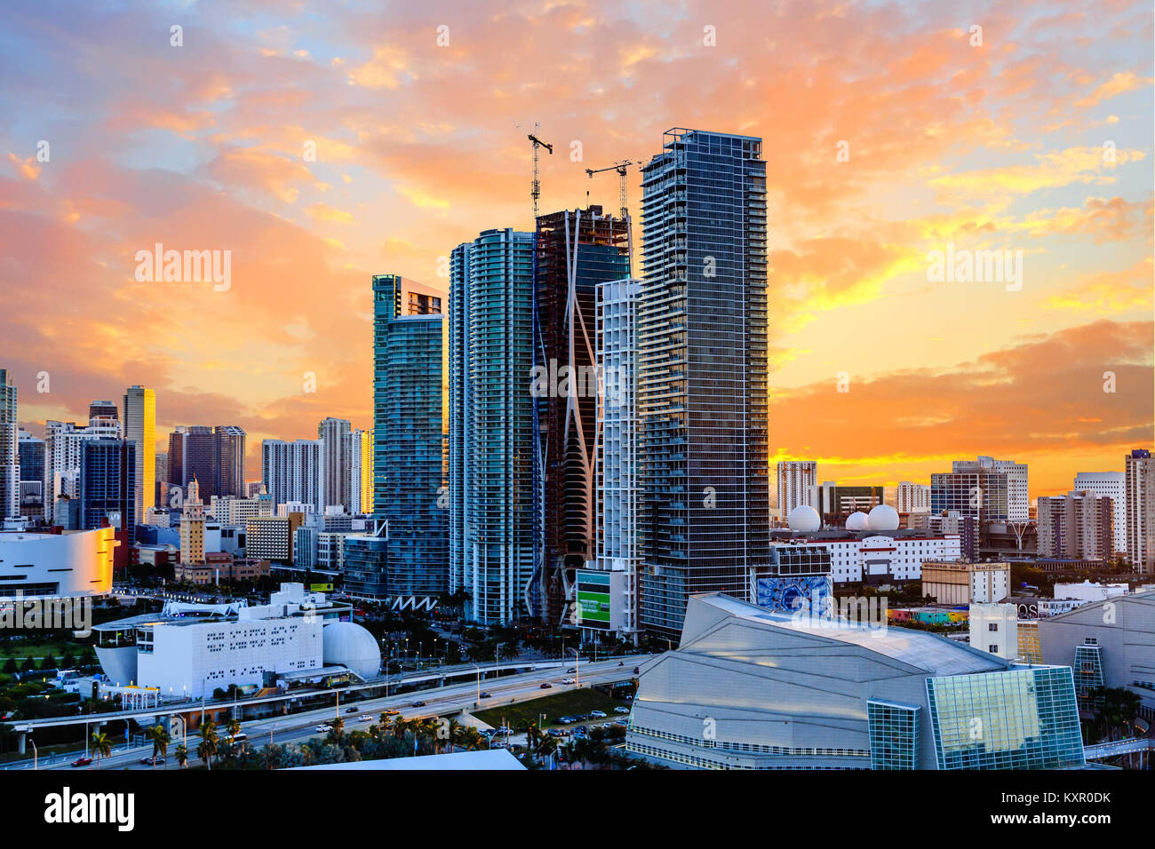 Dramatic Sunset Behind Modern Miami Hotel Towers Stock Photo - Alamy