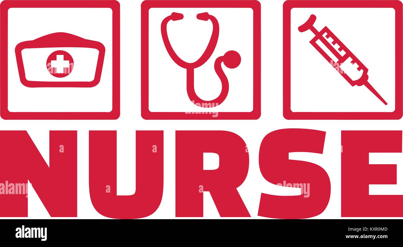 Icons for nurse with nurse dress, stethoscope and injection and job ...