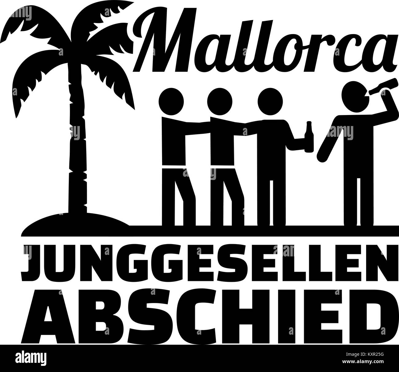 German words for Mallorca stag night with drunken people and palm tree ...