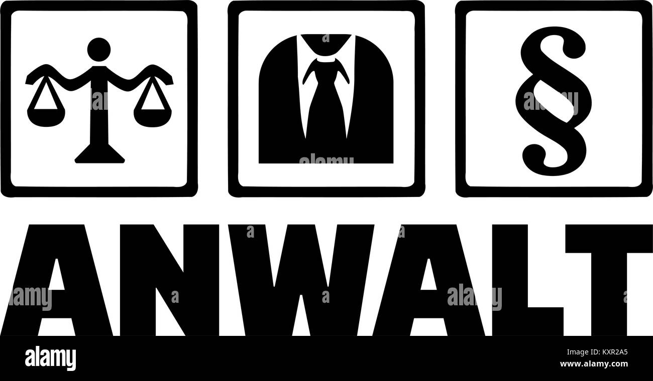 Lawyer german word with icons scale suit paragraph Stock Vector Image ...