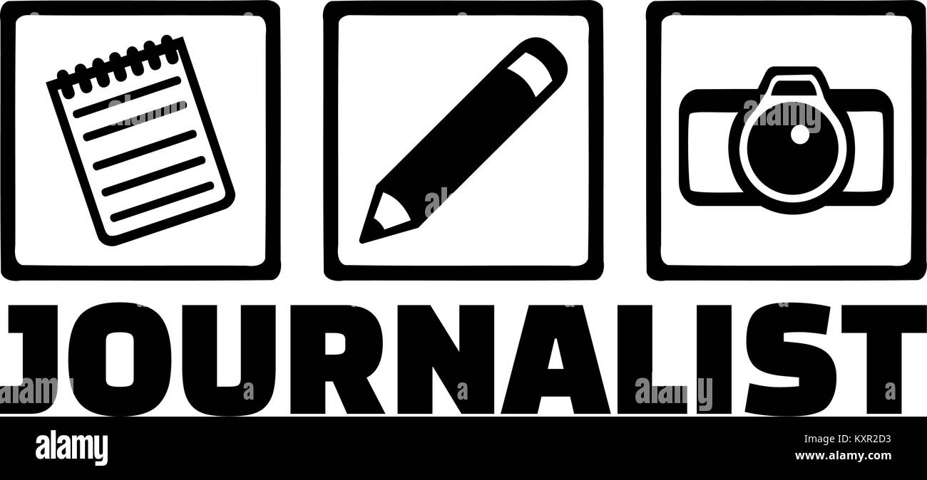 Icons for journalist with notepad, pen and camera and male job title ...