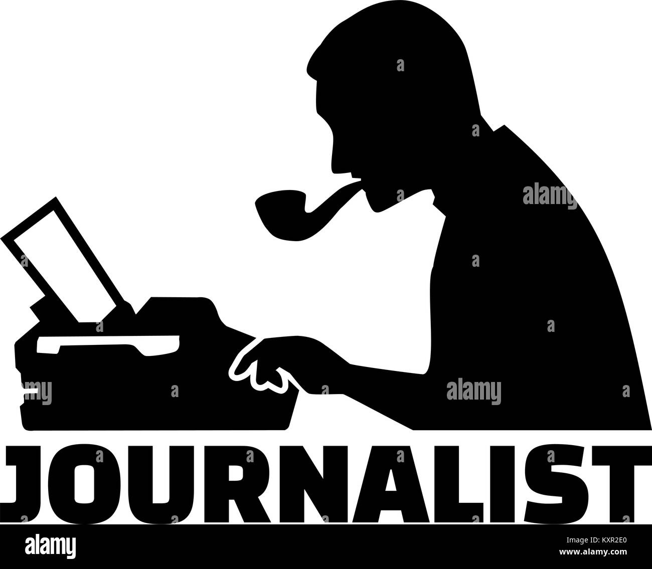 Silhouette of a male journalist with job title and typewriter Stock ...