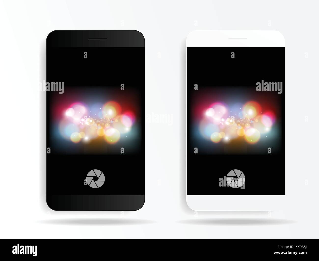 illustration of smartphone in camera mode application with bokeh ...