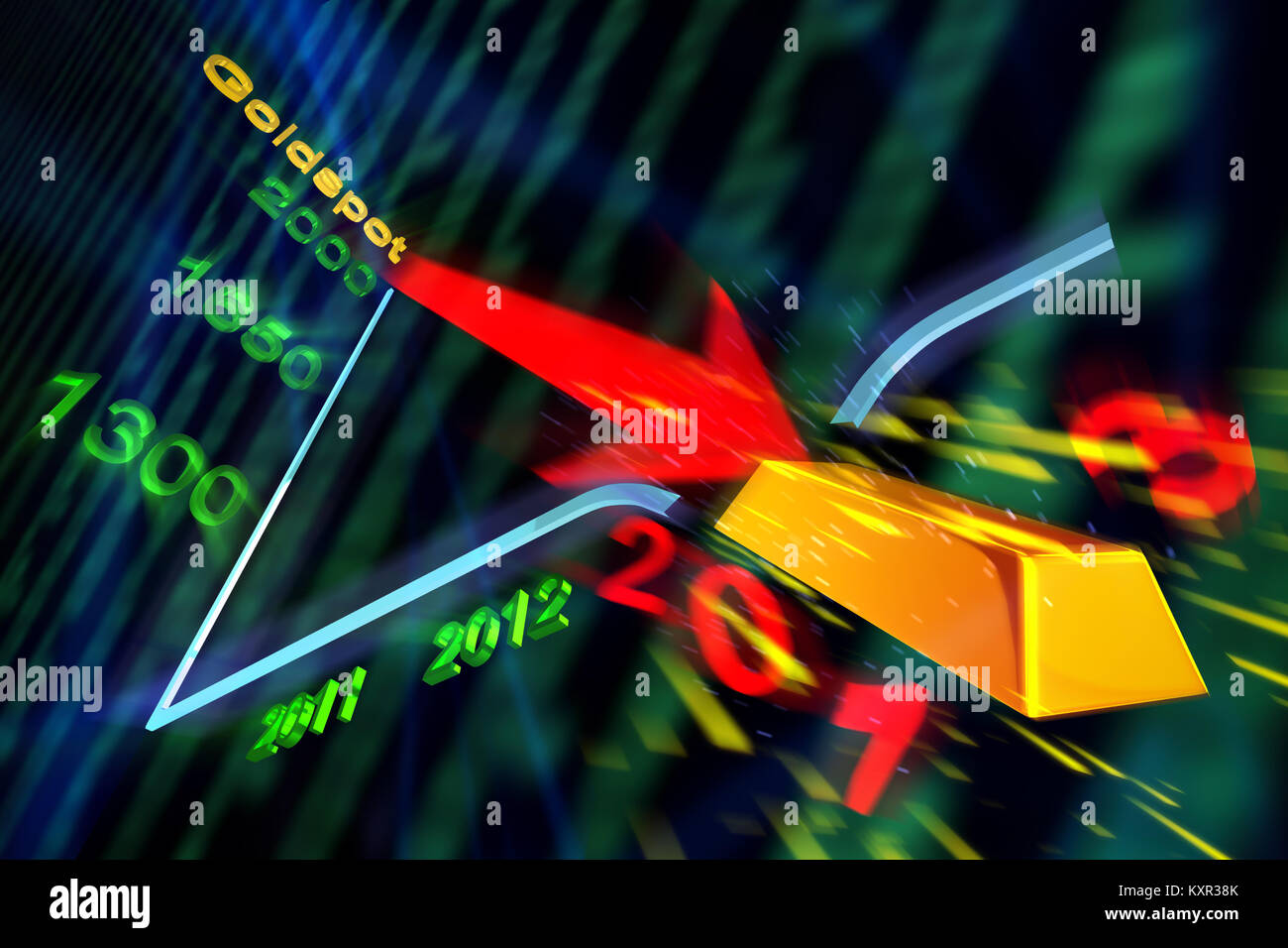 Falling price of gold that breaks the graph bottom line Stock Photo - Alamy