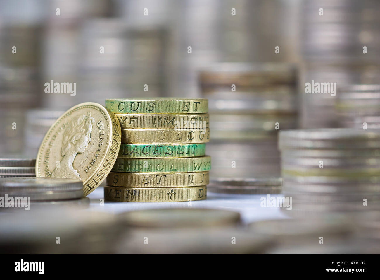 Closeup of stack of british pound coins Stock Photo - Alamy