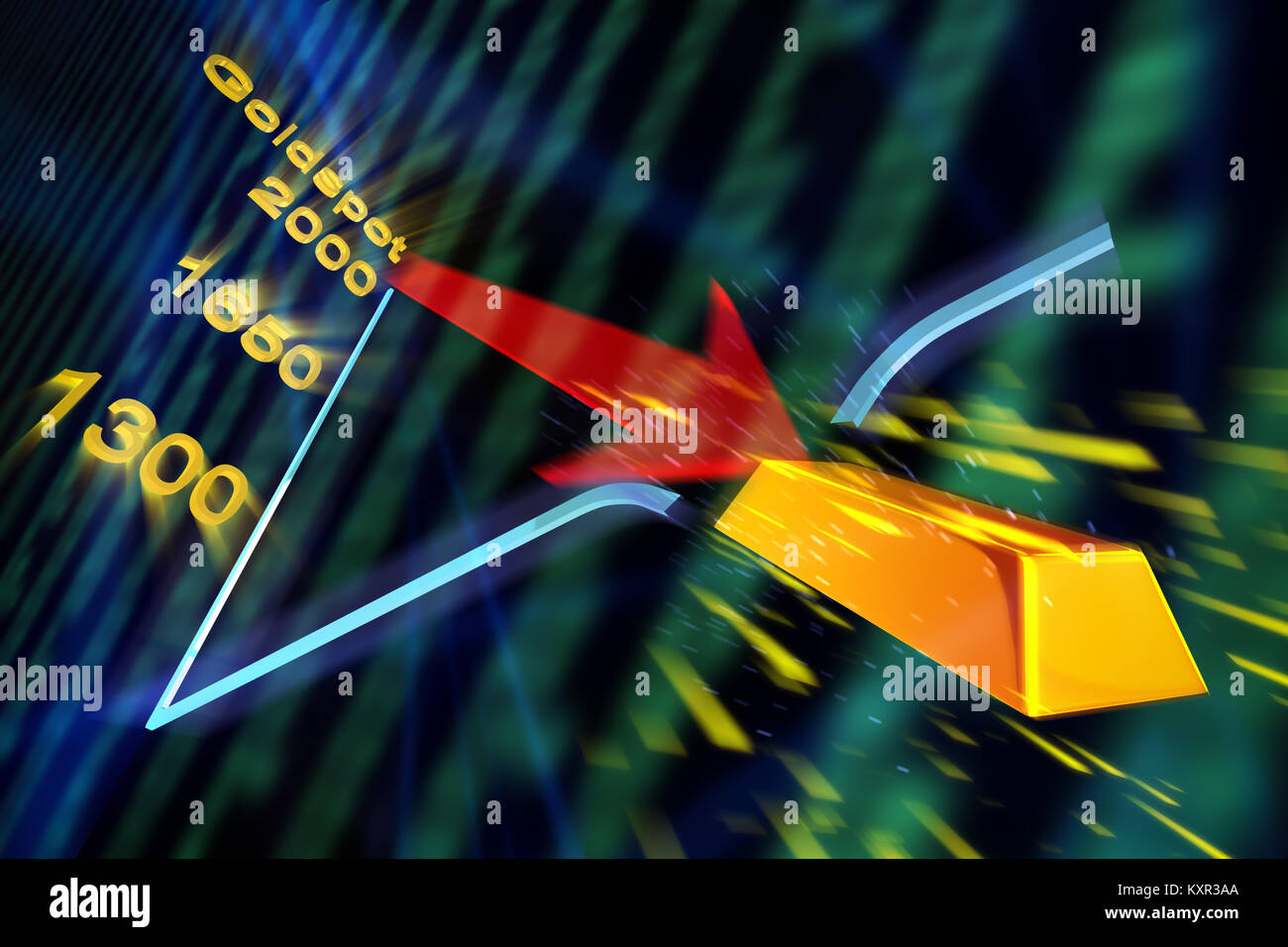 Falling price of gold that breaks the graph bottom line Stock Photo - Alamy