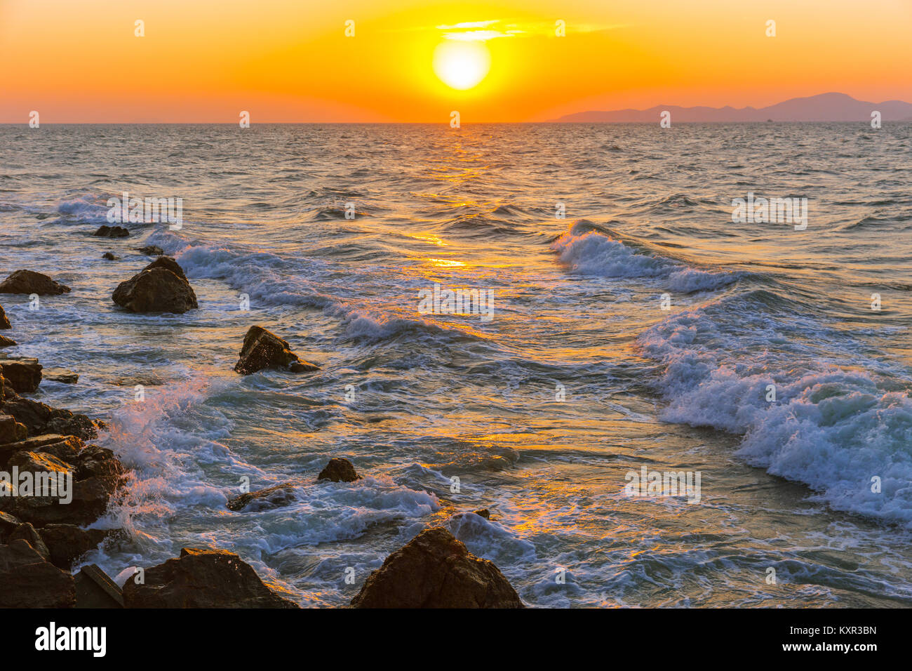 Sea beach sunset ocean wave nature background Stock Photo - Alamy